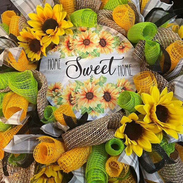 Wreath Sign, Home Sweet Home Yellow and Grey Sunflower Fall Wreath Sign ...