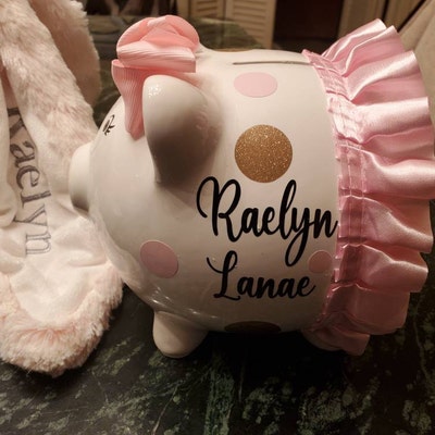 Large Personalized Gold Glitter Polka Dot Piggy Bank Girl - Etsy