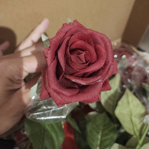 Dark Red Real Touch Roses Silk Artificial Flowers petals Feel and Look ...