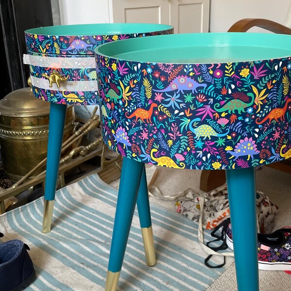 Pink Tiger Square Bedside Table, Two Drawers, Ideal Nightstand. Flamingo and Baby Pink With Gold ...