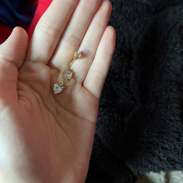 Golden Dangly 4 Cz's Long Belly Ring..14g..10mmb06g - Etsy