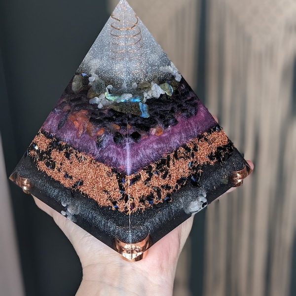 Handmade Orgonite Pyramid With Quartz, Moonstone & Black Tourmaline ...