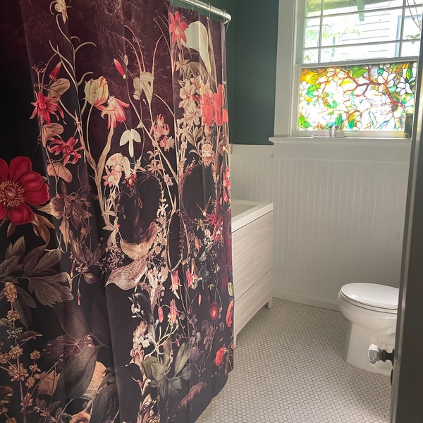 Bloom Skull Shower Curtain, Floral Skull Shower Curtain Decor, Gothic ...