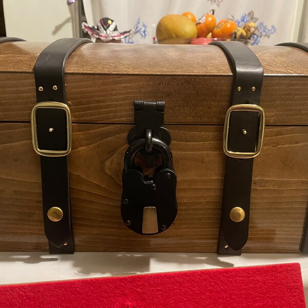 TREASURE CHEST Small 15" Optional Straps, Buckles, Lock or Latch. Shelf ...