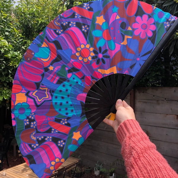 Oopsy Daisy Fan / Large Fan / Rave Accessories / Hand Fan / Rave Hand Fan / Clacking Fan / EDM ...