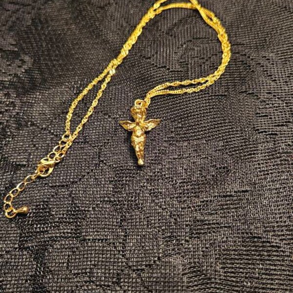 Gold Plated Tiny Baby Angel Necklace, Angel Necklace, 3D Baby Angel ...