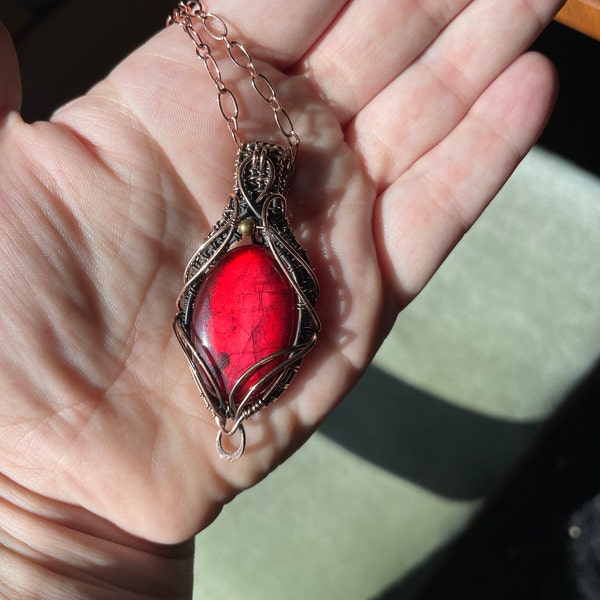 Red Fire Labradorite Pendant Copper Wire Wrapped Pendant Handmade ...