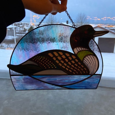 Loon Stained Glass Suncatcher, Pacific Loons, Premium Window Hanging ...