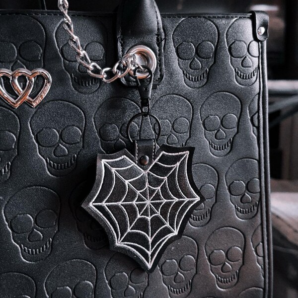 Spider Web Heart Embroidered Faux Leather Keychain - Etsy