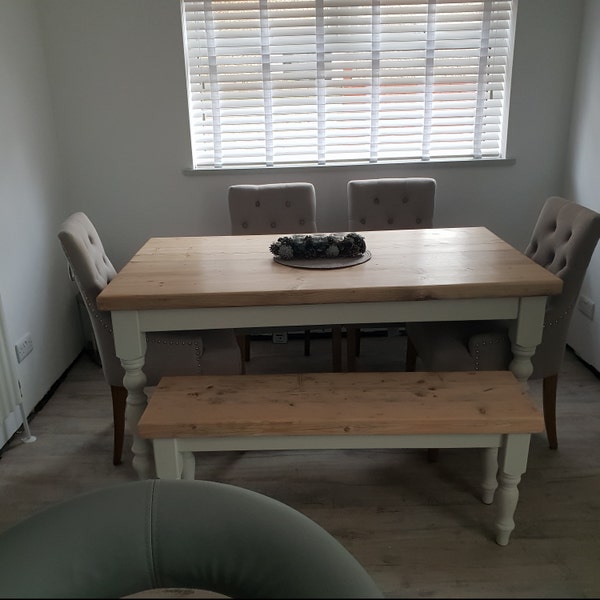 5ft Farmhouse Dining Table With Rustic Pine Wood Top and Bench, Made to ...