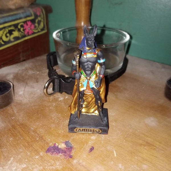 Vintage Anubis Mini Statue - Small Hand-painted Ancient Egyptian Jackal ...