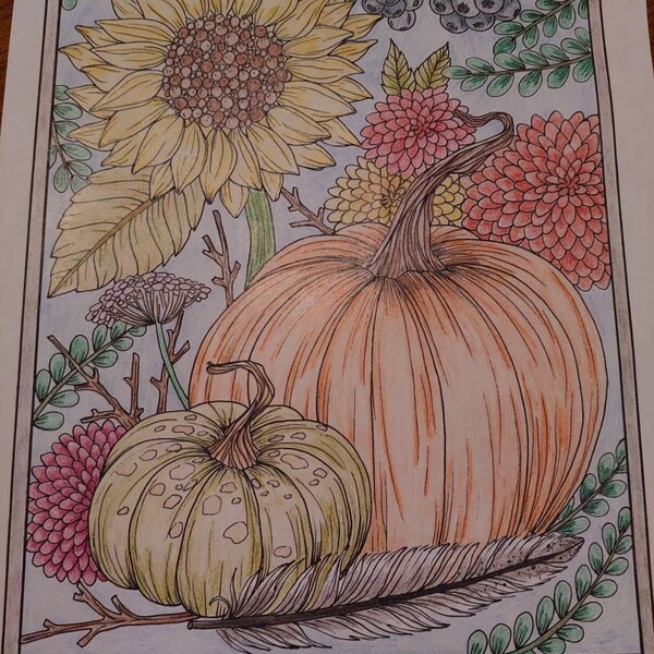 Fall Flowers and Pumpkins Digital Coloring Page Thanksgiving, Mums ...