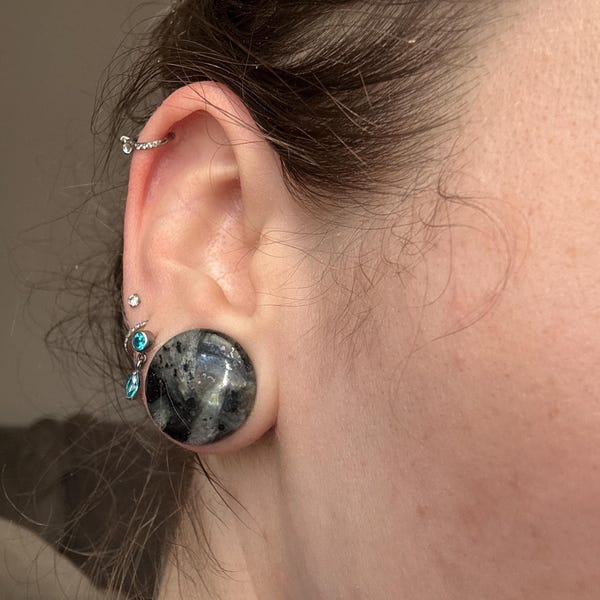 Black Labradorite Plugs, 0G, 00G, Stone Ear Gauges, Natural Ear ...