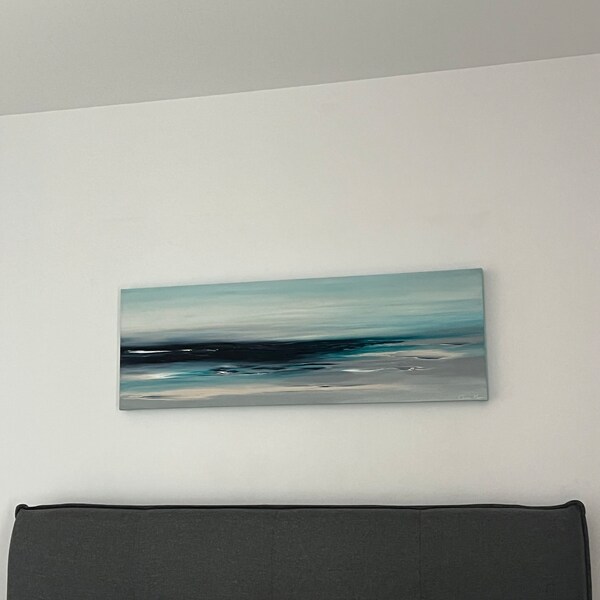 Large Earthy Ocean Art, 24 X 48 Inch Abstract Landscape Painting ...