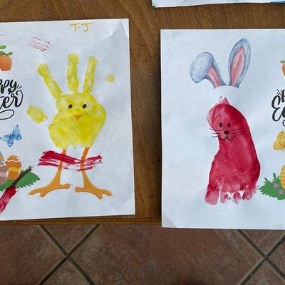Hoppy Easter Footprint Handprint Art Craft, Easter Bunny Chick Craft ...