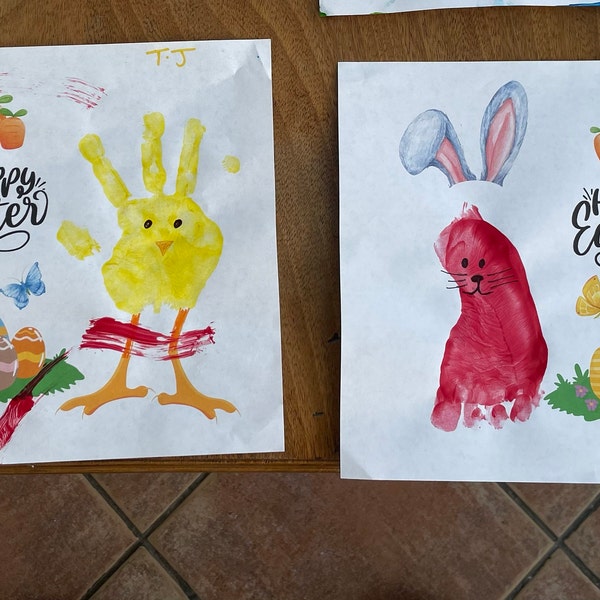 Hoppy Easter Footprint Handprint Art Craft, Easter Bunny Chick Craft ...