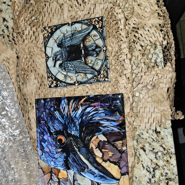 Crow Ceramic Wall Art Decorative Tile Unique Home Decor Stained Glass ...