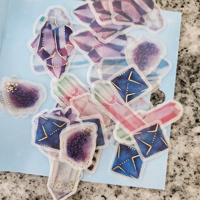 48 Raw Crystal Sticker Colorful Stone Raw Gemstone Flake Sticker ...