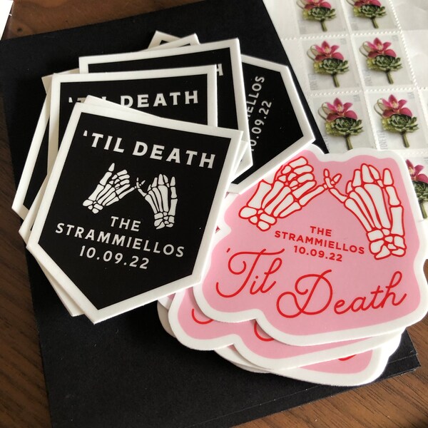 CUSTOM 'til Death Sticker, Wedding Favors, Takeaways for Gothic Themed ...