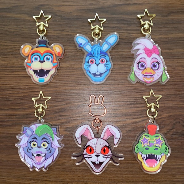 FNAF Keychains Freddy, Bonnie, Chica, Foxy 2.5" Double-sided Acrylic ...