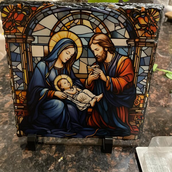 NATIVITY SCENE Slate, 3D Look Christmas Decor, Mary Joseph Jesus ...