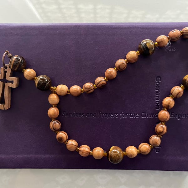 Blue Ceramic and Decorative Wood Cross Protestant Prayer Beads ...