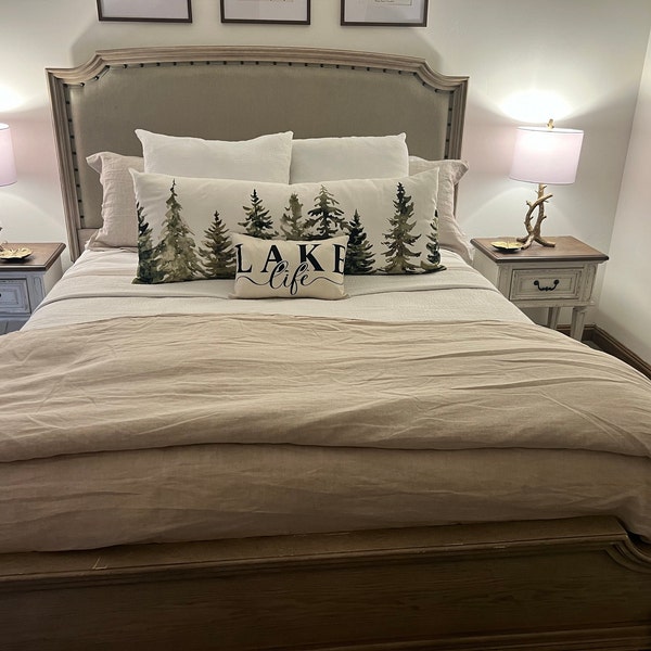 Pine Tree Design Lumbar Pillow Case, Green Pine Forest Long Pillow ...