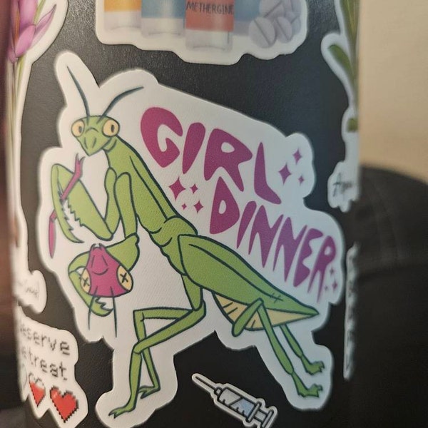 Praying Mantis Girl Dinner Sticker Bug Insect Vinyl Decal Entomology ...