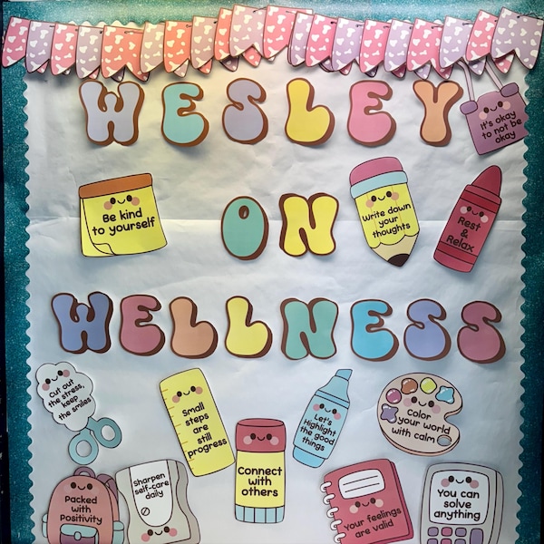 Back to School Mental Health Bulletin Board, August Wellness Door Decor ...
