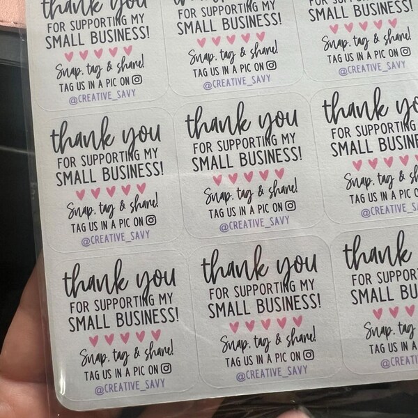 Thank You for Supporting My Small Business Stickers, Snap Tag Share ...