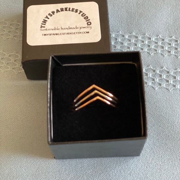 Chevron Wave Ring 14k SOLID Tri Color Gold Stacking Band Set of 3 Ring ...