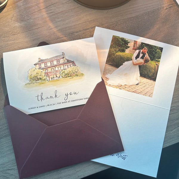 Wallet Fold Venue Illustration Wedding Invitation – Colour Hand-drawn ...