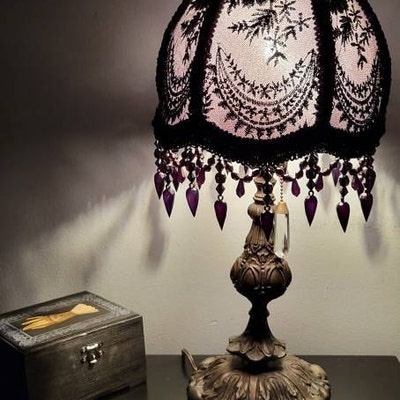 Black Victorian Goth Lace Lampshade With Fringe, Beaded Floor Shade W ...