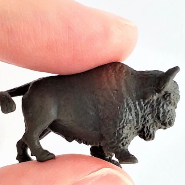 Tiny Bison Figurine - Soft Plastic Animal for Fairy Garden, Diorama, or ...