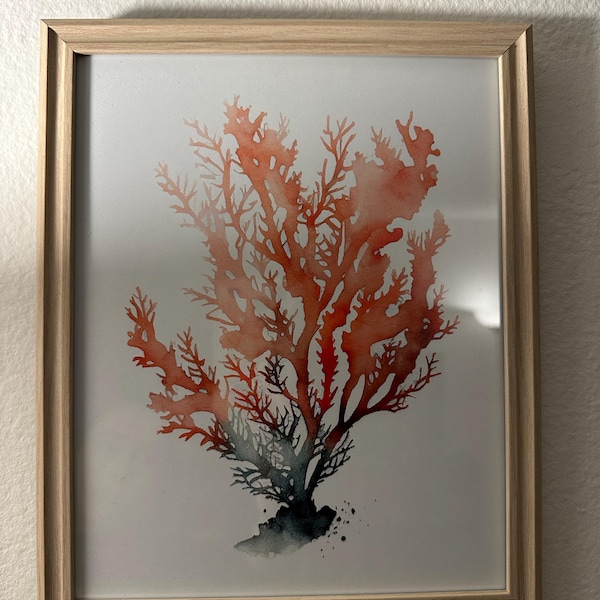 Coral Watercolor, Nautical Artwork, Island Art, Red Coral Art, Coral ...
