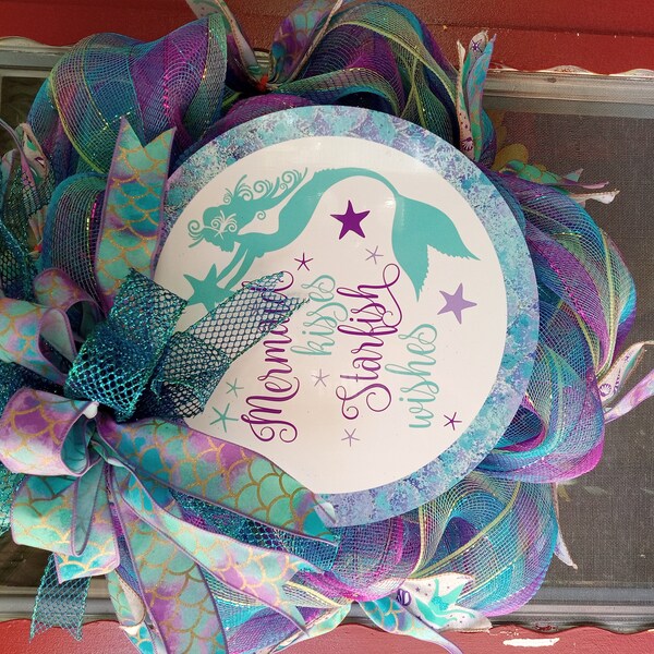 Mermaid Wishes and Starfish Kisses Wreath Sign,mermaid Wreath Sign ...