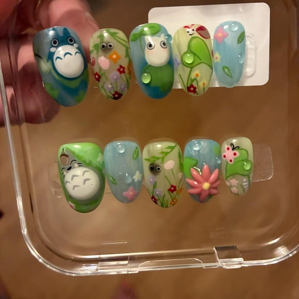 Wedding Nails ,my Neighbor Totoro Nails Hand Painted Nail,custom Press ...