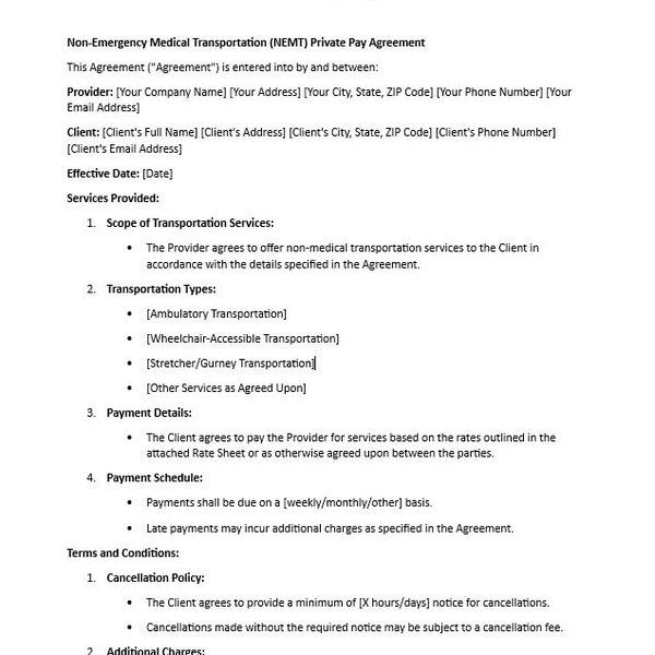 NEMT Rate Sheet Template: Non-medical Transportation Business - Etsy