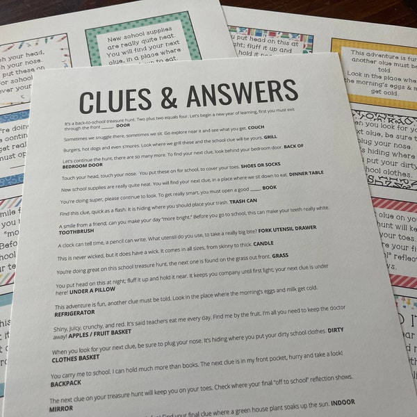 Back to School Scavenger Hunt Riddles for Kids PDF | 20 Rhyming School ...