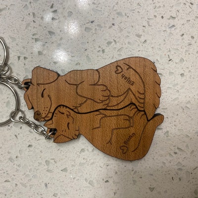 Dog and Cat Couple Keychains Friendship or Relationship Matching Wooden ...