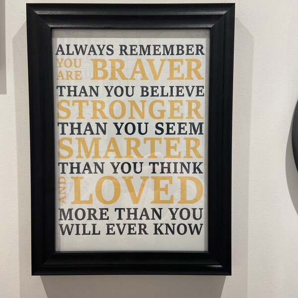 Always Remember You Are Braver, Typography Wall Art, Framed Posters ...