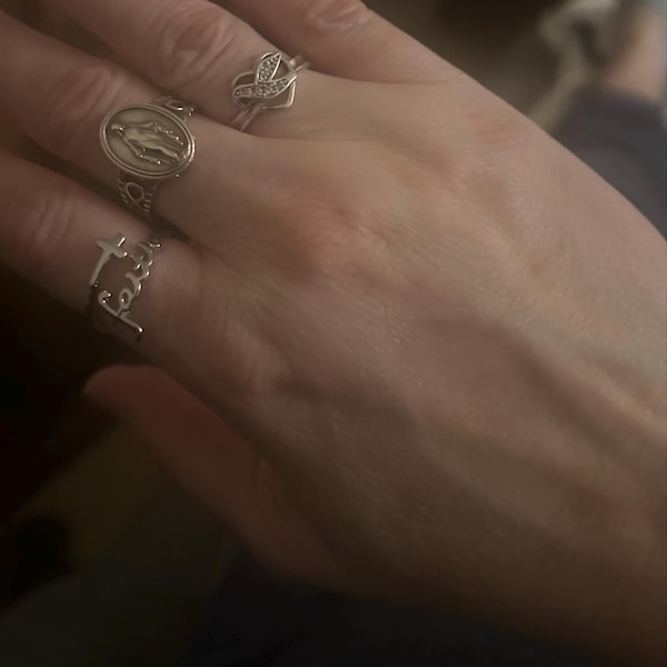 FAITH Script Sterling Silver Cross Ring - Etsy