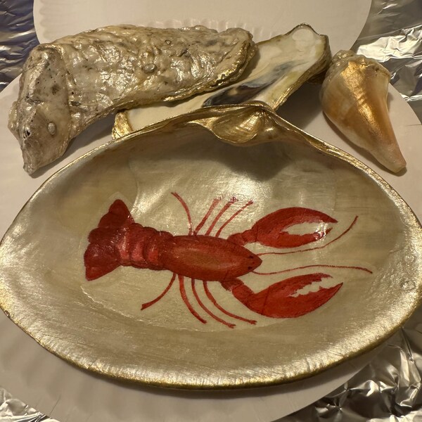 Lobster Love! Surf Clam Shell - Decoupage Jewelry Dish. Nautical Decor ...