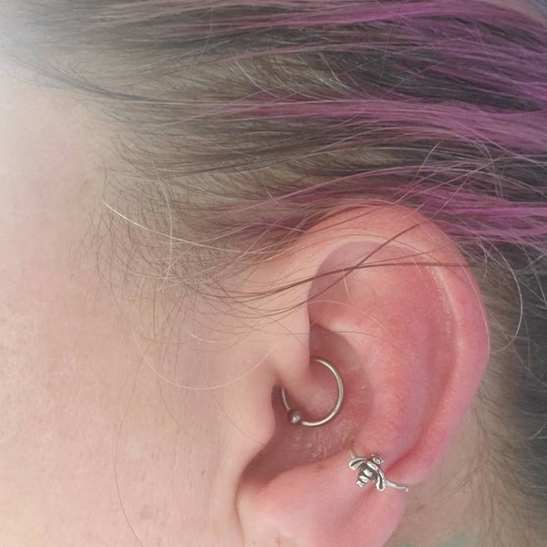 Tiny Bee Conch Hoop, Gold Conch Ring, Bee Cartilage Earring, Sterling ...