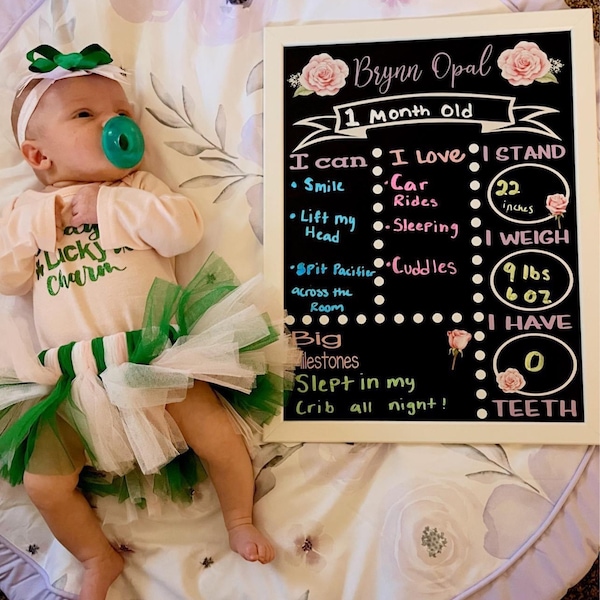 Rose Baby Milestone Chalkboard, Baby Stat Board, Baby Milestone Board ...