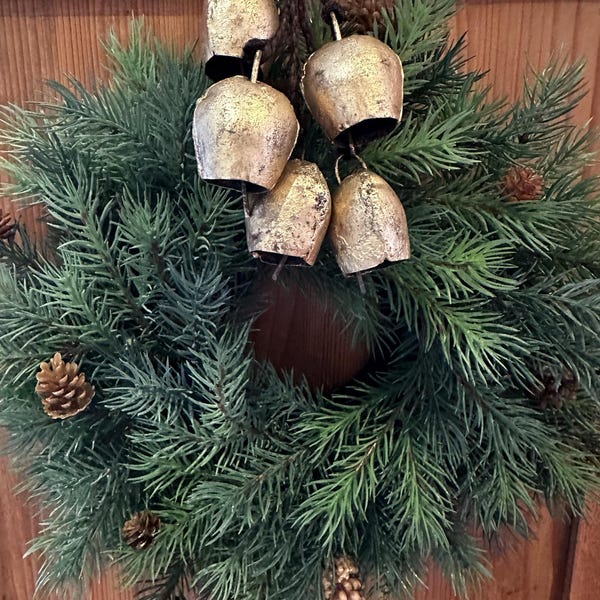 Bells on String With BLUE Ceramic Beads, Rustic Windchime, Vintage Cow ...