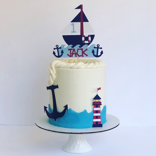 Nautical Themed Cake Banner Topper. Nautical Birthday Cake Topper ...
