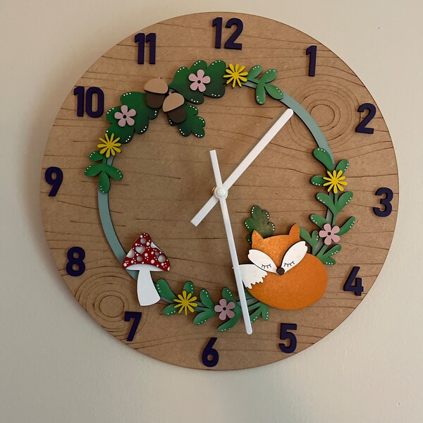 Woodland Fox Themed Wall Clock. Bedroom, Nursery Art, Time Teller. - Etsy