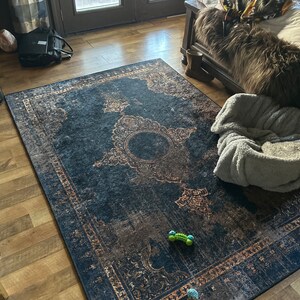 Navy Blue Distressed Medallion Rug, Vintage Style Area Teppich, Perfect ...