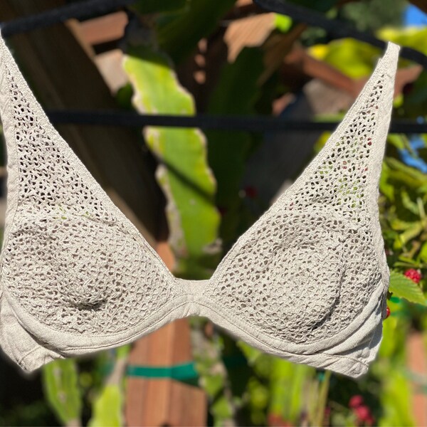 CHLOE - Padded Linen Bra, Triangle Bra for Women, Push up Bralette - Etsy